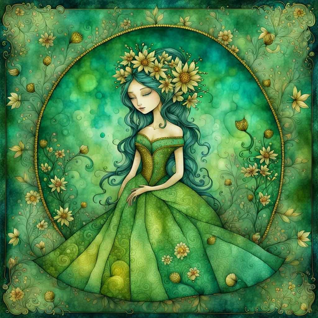 Green flower princess - AI Generated Artwork - NightCafe Creator