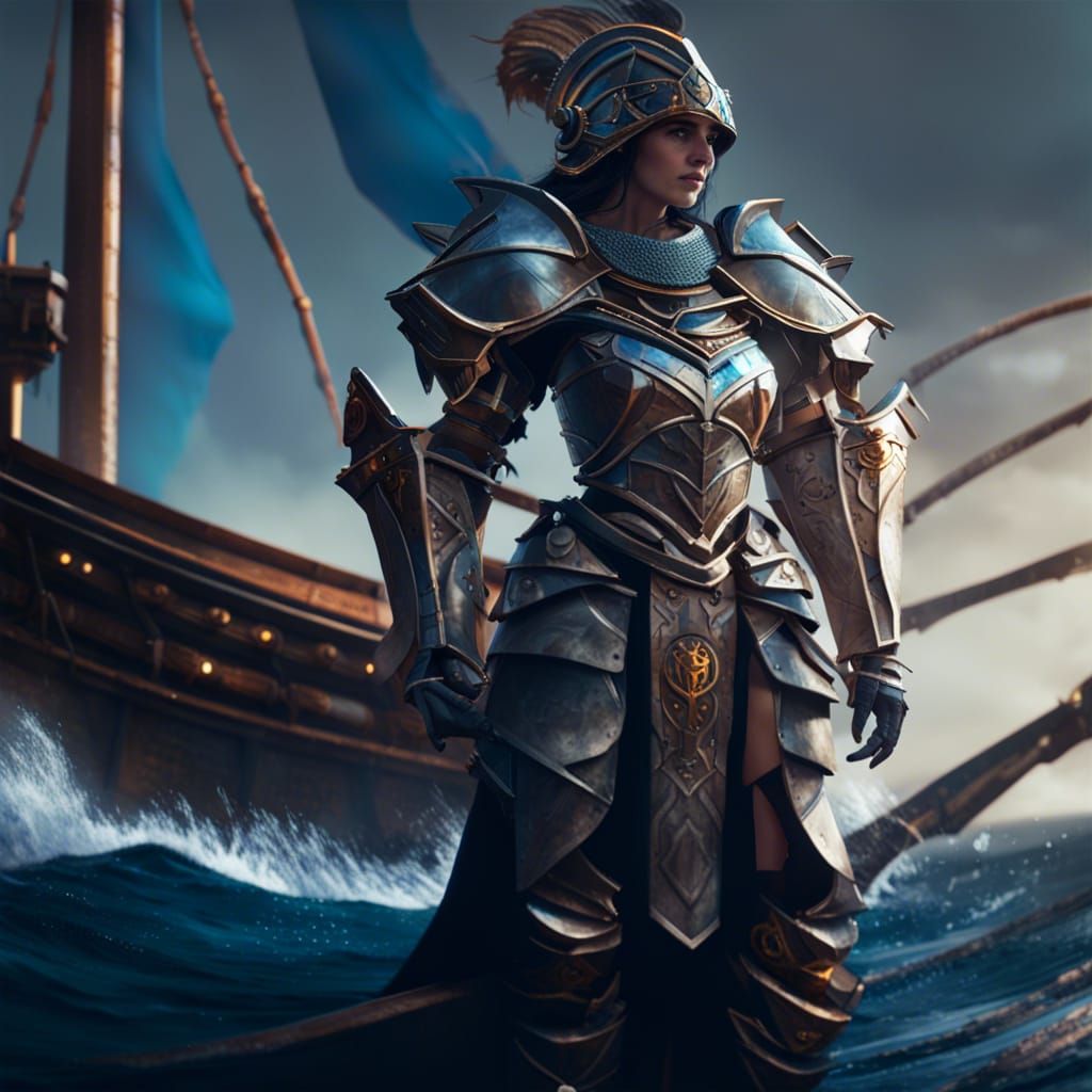 female knight in the ocean? - Armored Female Knight Sailing...