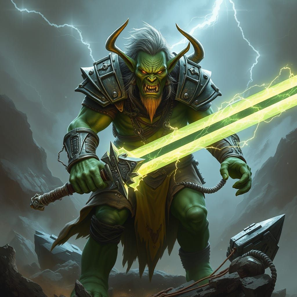 Sci fi orc with lightning sword - Cyberpunk Orc Wields Elec...