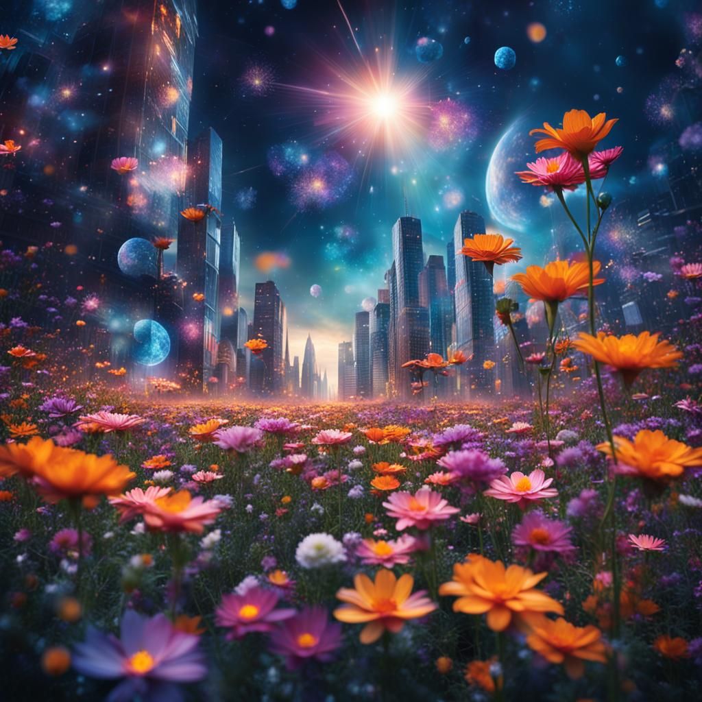 Flower city in space - AI Generated Artwork - NightCafe Creator