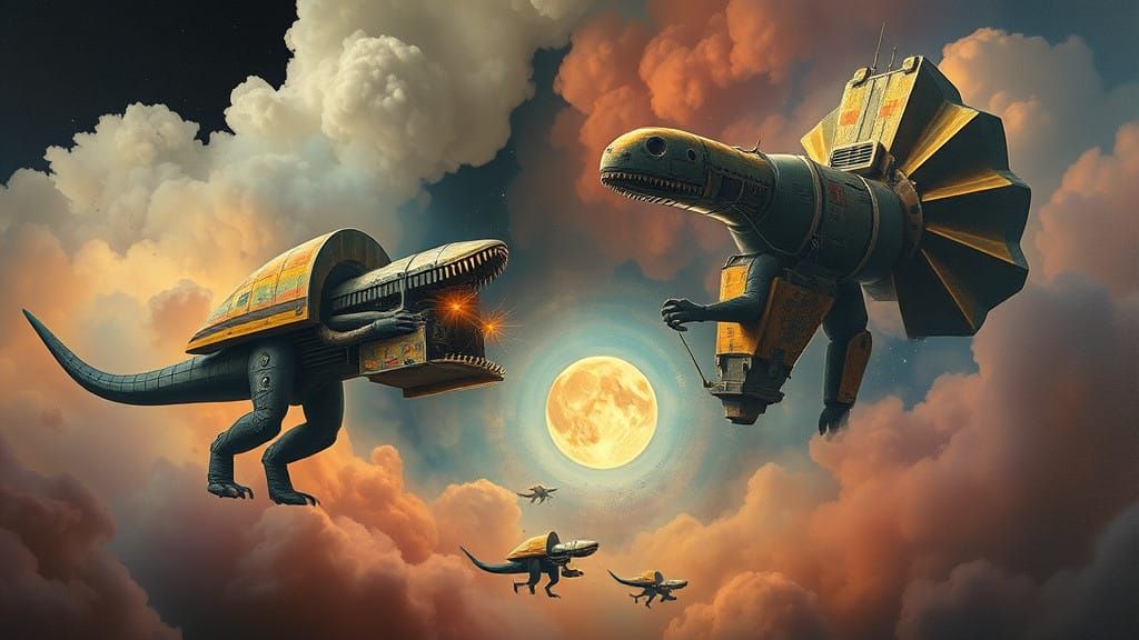 Ancient Engines Adrift in a Surreal Cosmic Vortex - AI Art