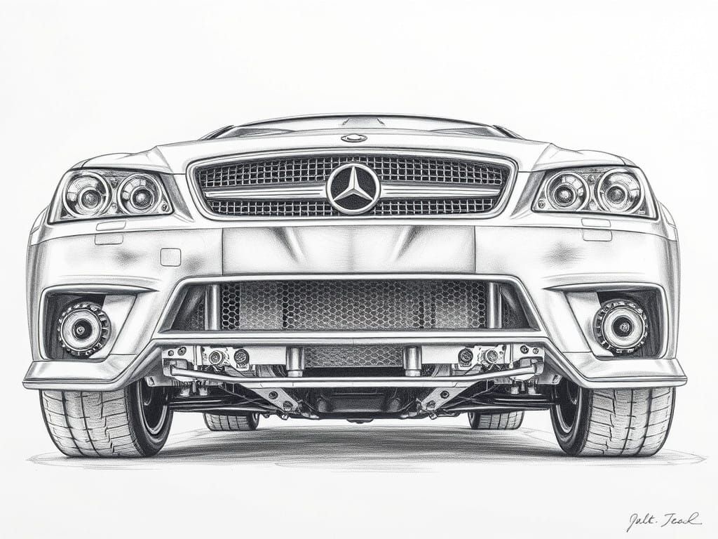 Hyper-Realistic Car Pencil Drawing in Detailed Gra... - AI Art
