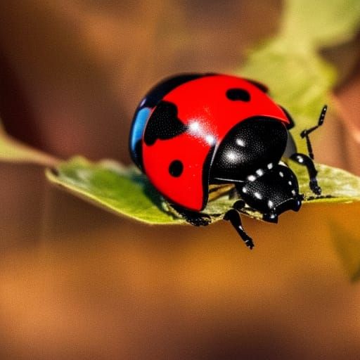 amazing looking lady bug realistically rendered. Upon a leaf exploding ...