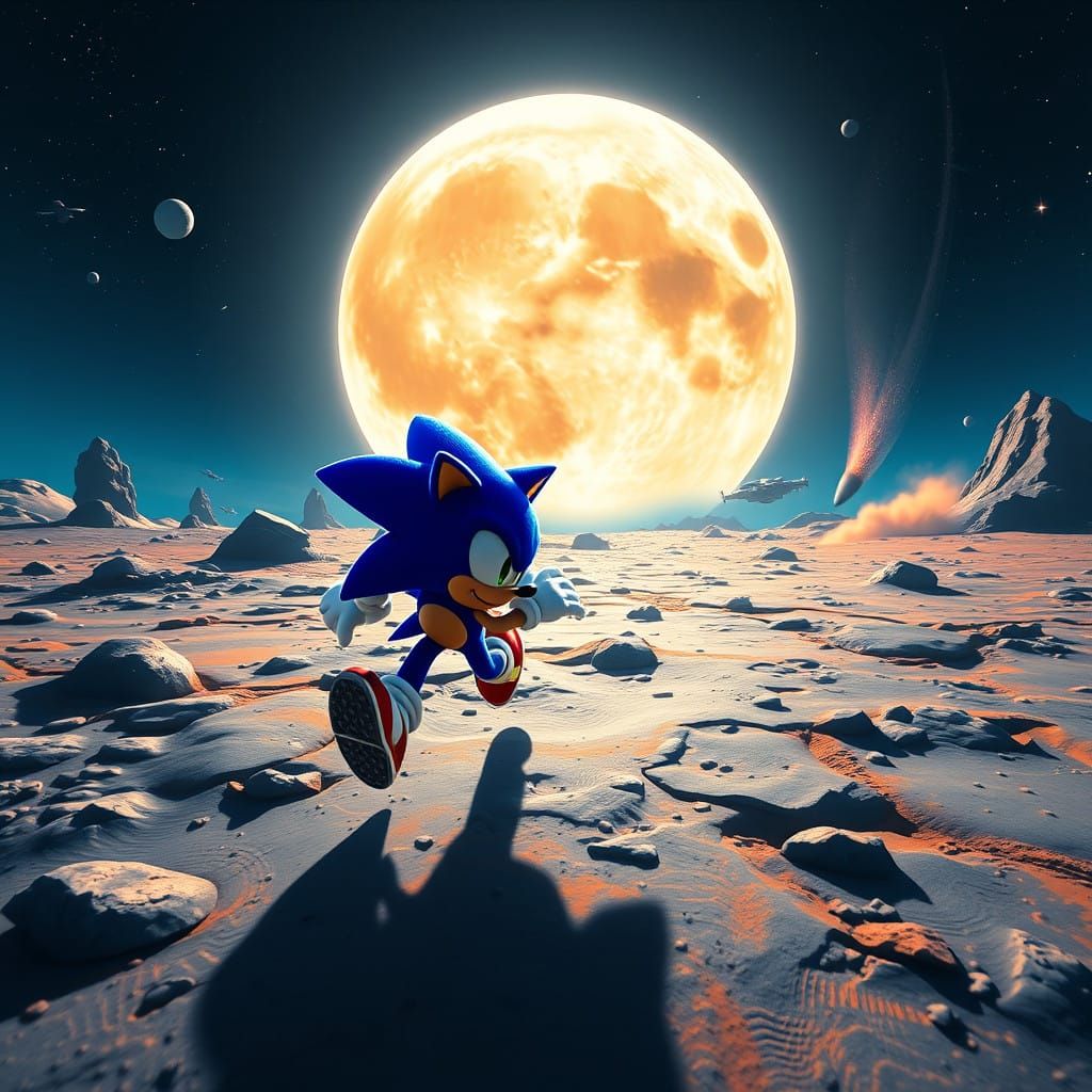 Sonic running fast on the moon - Sonic Runs Across the Moon'...