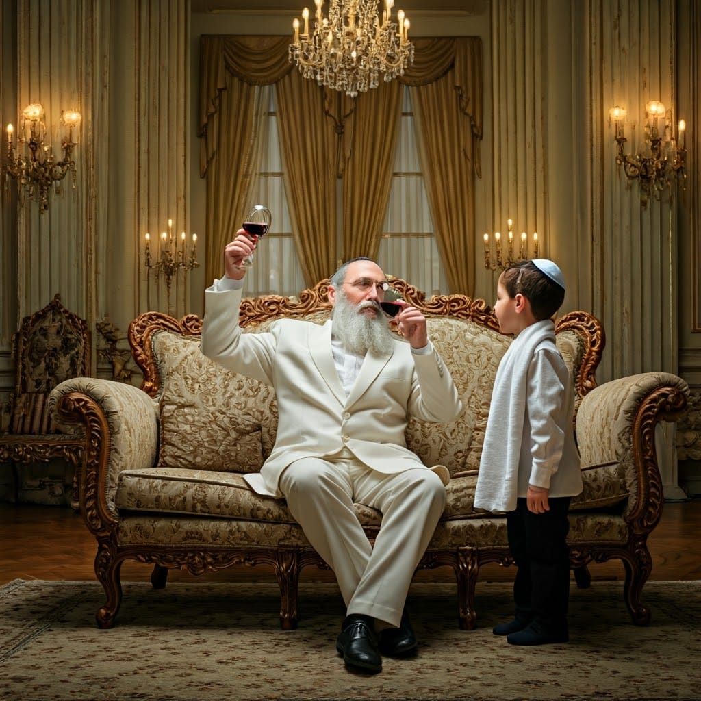 A festive picture of the Passover meal in the large, beautiful ...