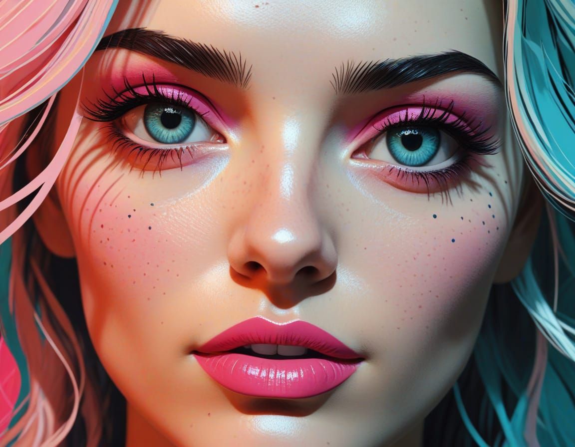 Vibrant Pop Art Woman Bends Down in Close-Up - AI Art