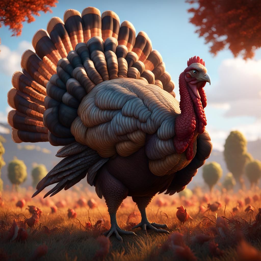 Muscular Turkey Man in a Turkey Field: Fantasy Art - AI Art