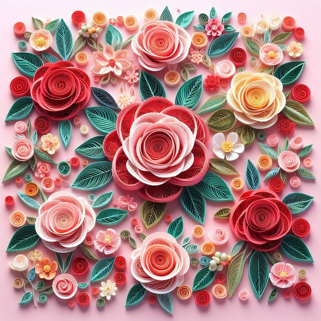 Pink paper quilling roses - AI Generated Artwork - NightCafe Creator