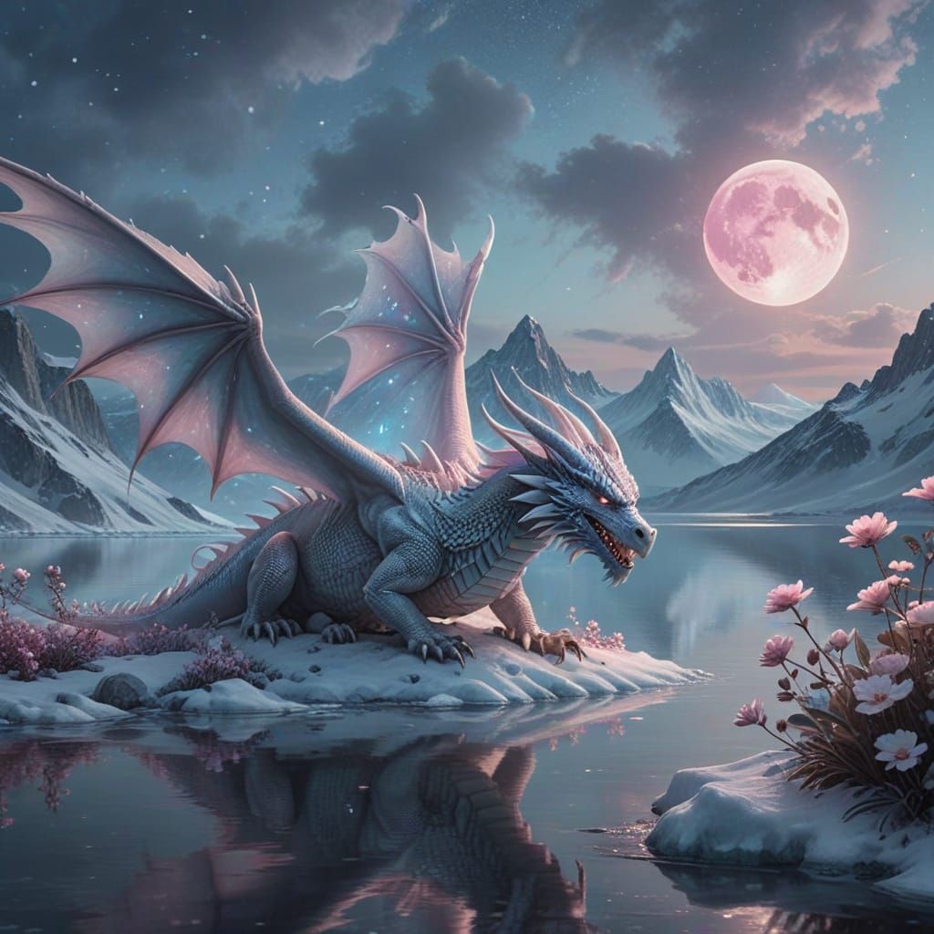 A sleek arctic dragon - Ethereal Arctic Dragon in Watercolo...