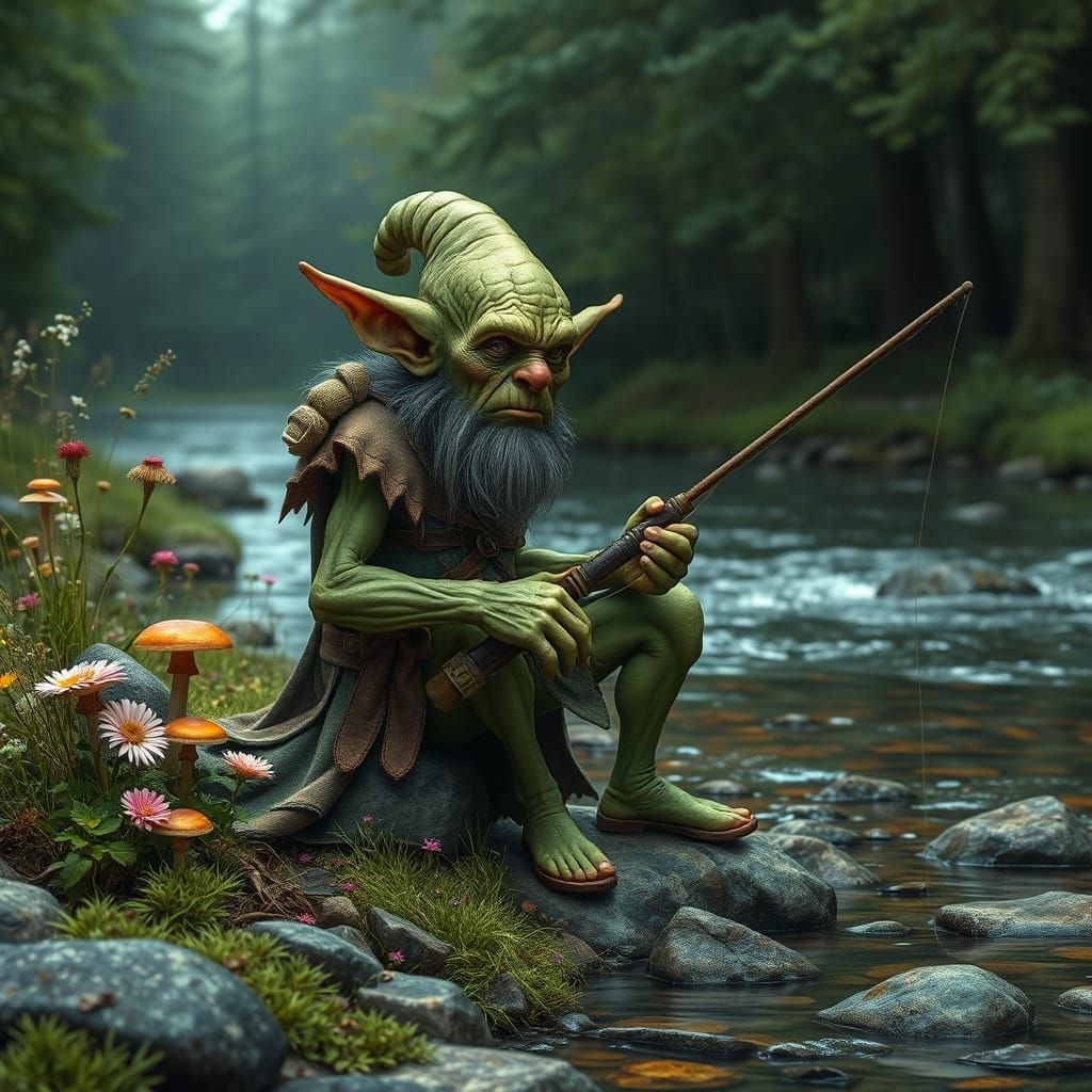 Mystical Goblin in Forest Glade - AI Art