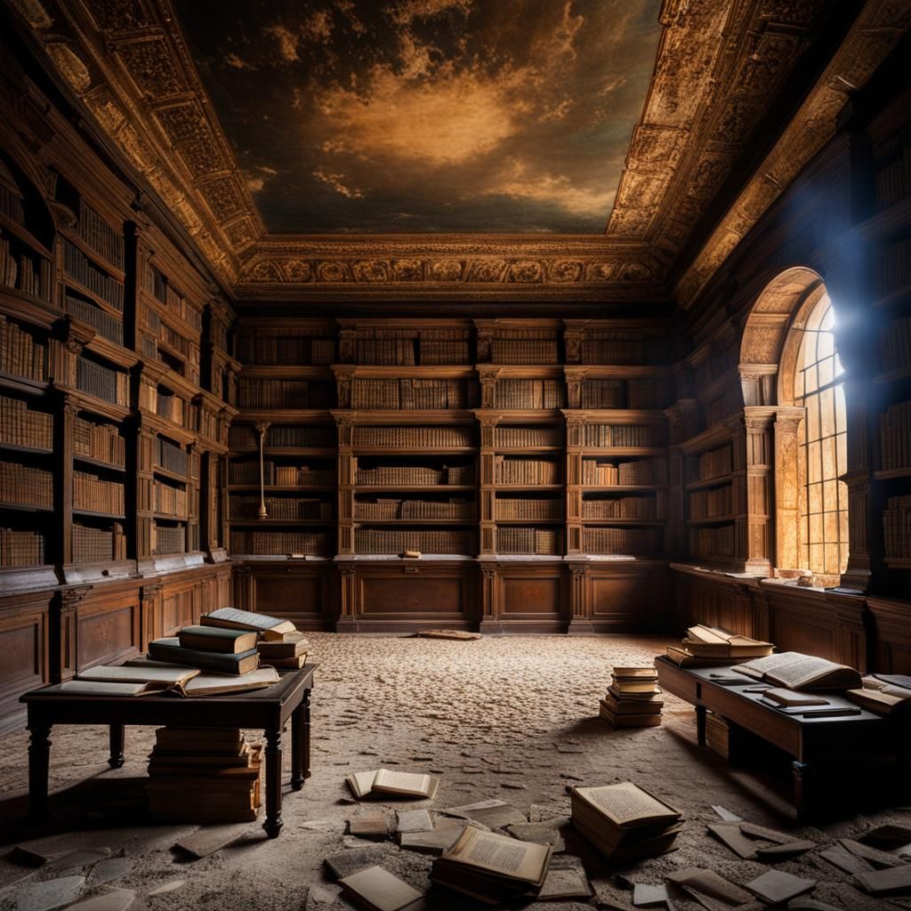 Crumbling ancient library - AI Generated Artwork - NightCafe Creator