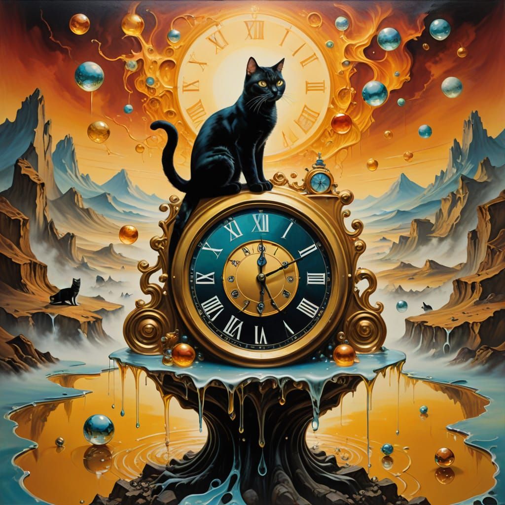 persistence of memory with cats - Cats on Melting Clocks in...