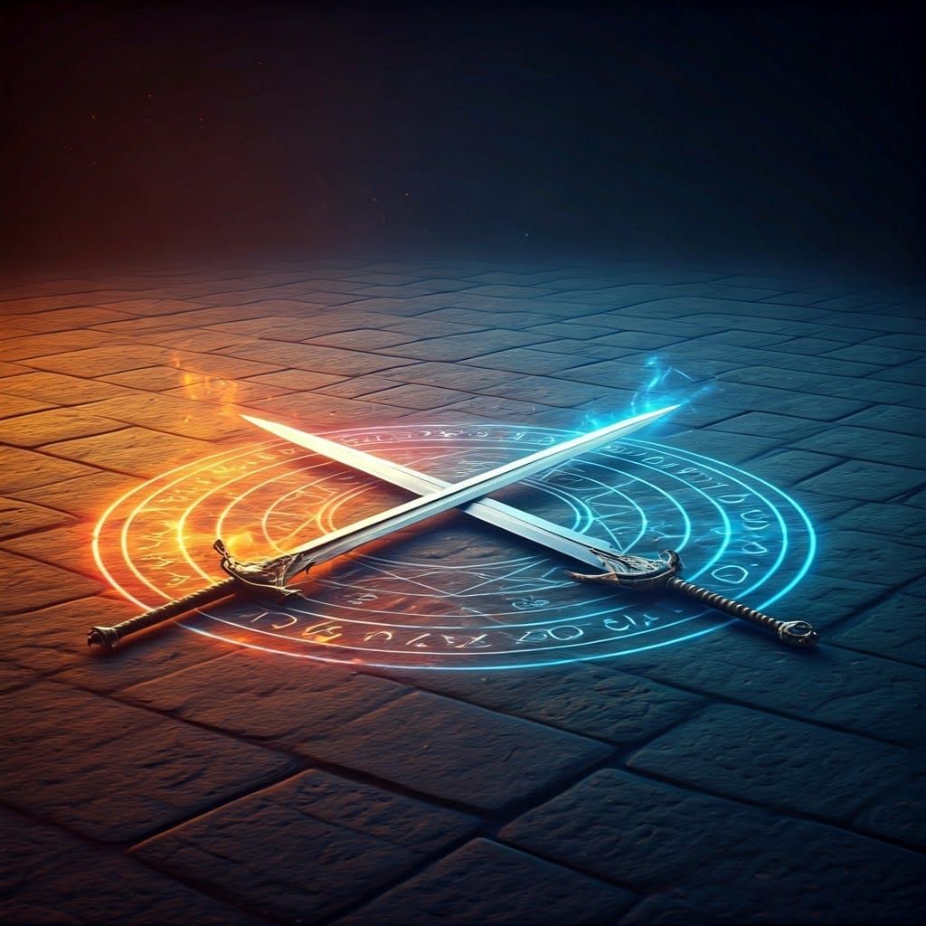opposing elements magically imbued into swords