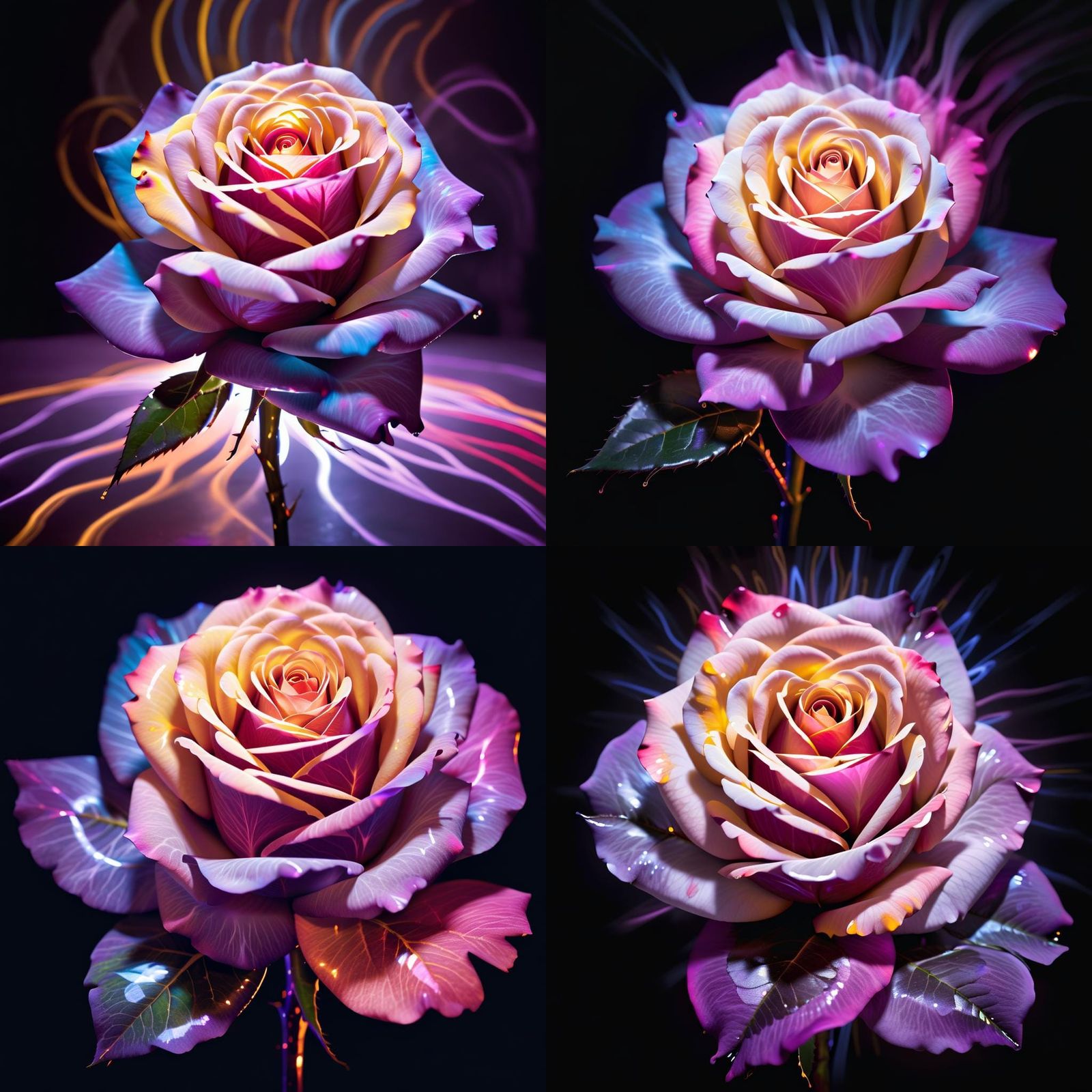 Vibrant Rose in Cosmic Light, Glowing with Etherea... - AI Art