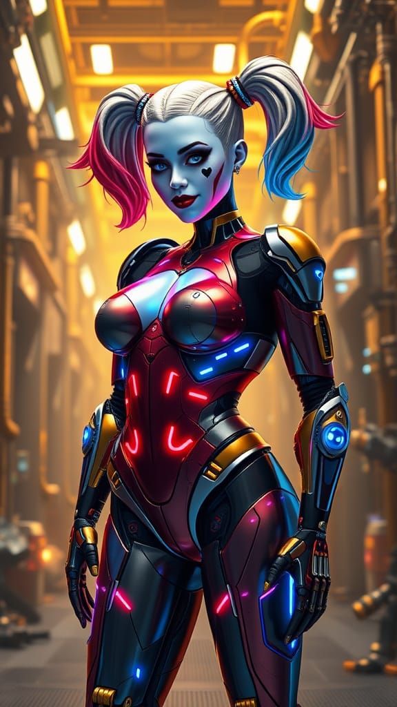 Harley 2124 - Cybernetic Harley Quinn in Neon Metallic Cyber...