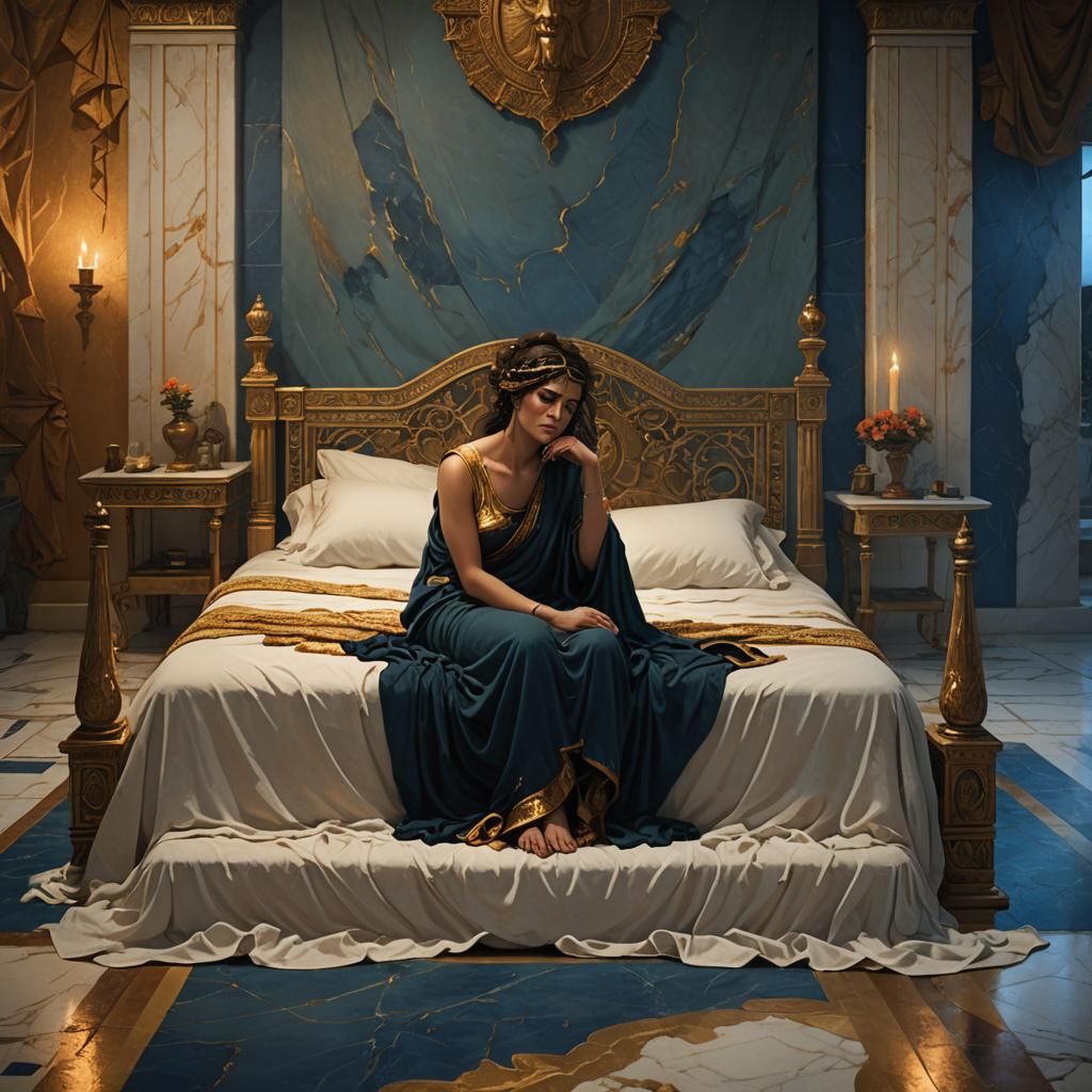 Ancient Greek Woman in Candlelit Solitude - AI Art