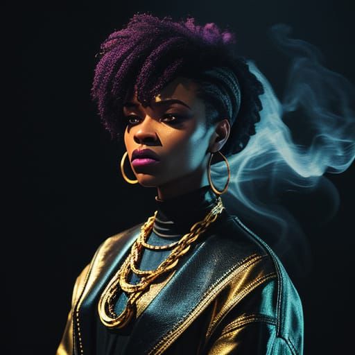 Moody Black Female Rapper Backstage in a Cinematic... - AI Art