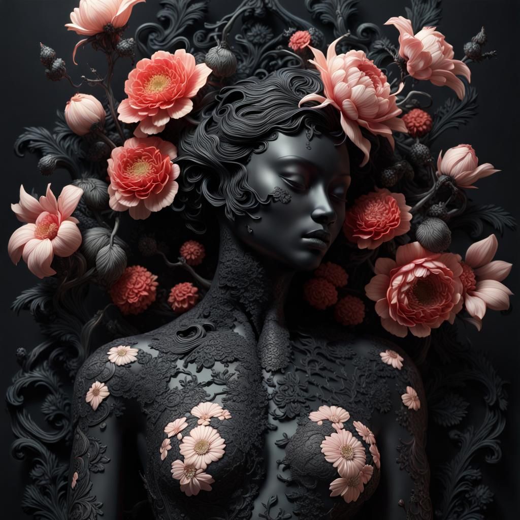 Floral Rotten Body : masao ota deeply rich Black, 3d octane render ...