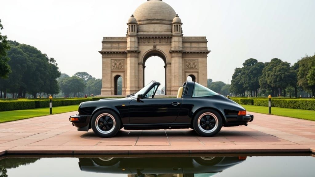 Porsche 911 G Targa in Front of Victoria Memorial - AI Art