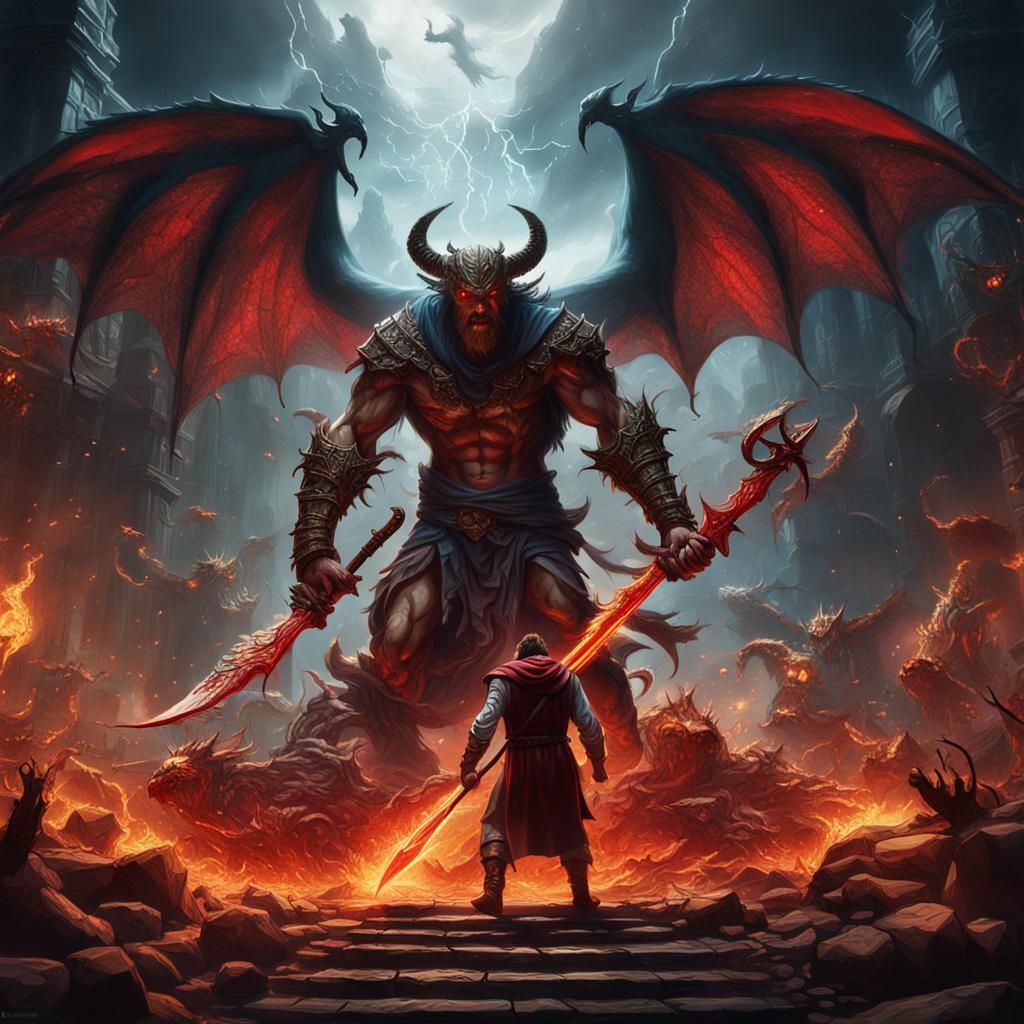 Jesus fighting the devil - AI Generated Artwork - NightCafe Creator