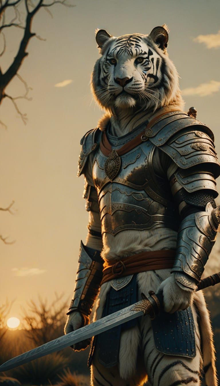 Epic Cinematic Tiger Warrior in Warm Golden Light - AI Art