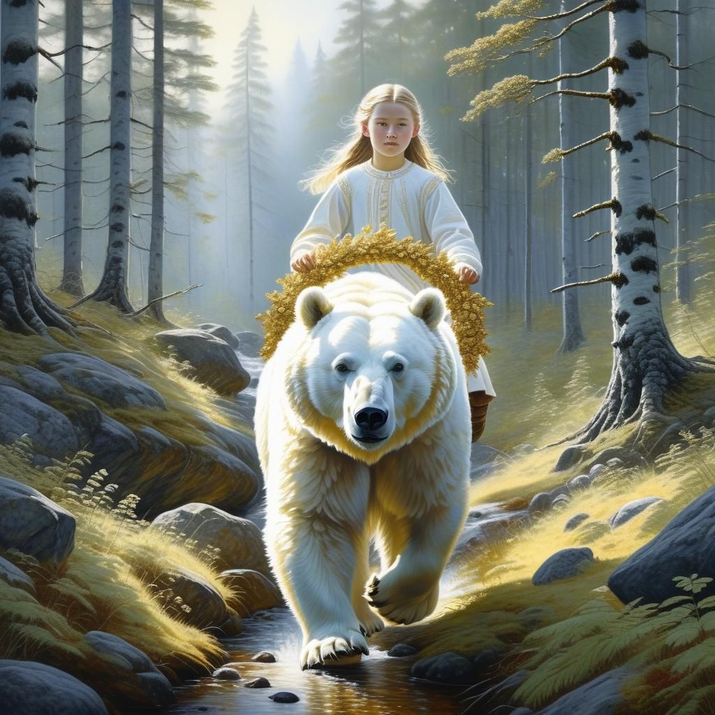 «Kvitebjørn kong Valemon»: A princess on a white bear #2 - AI Generated ...