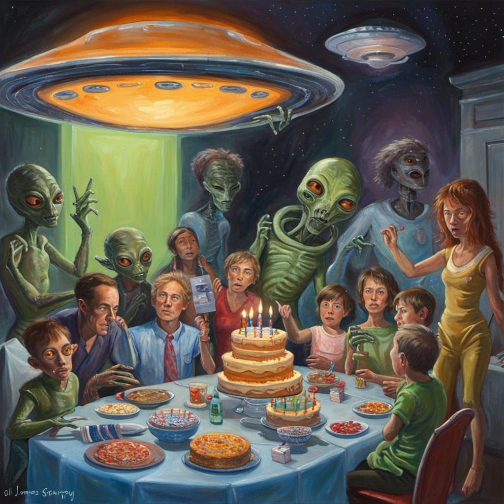 Alien birthday party - AI Generated Artwork - NightCafe Creator