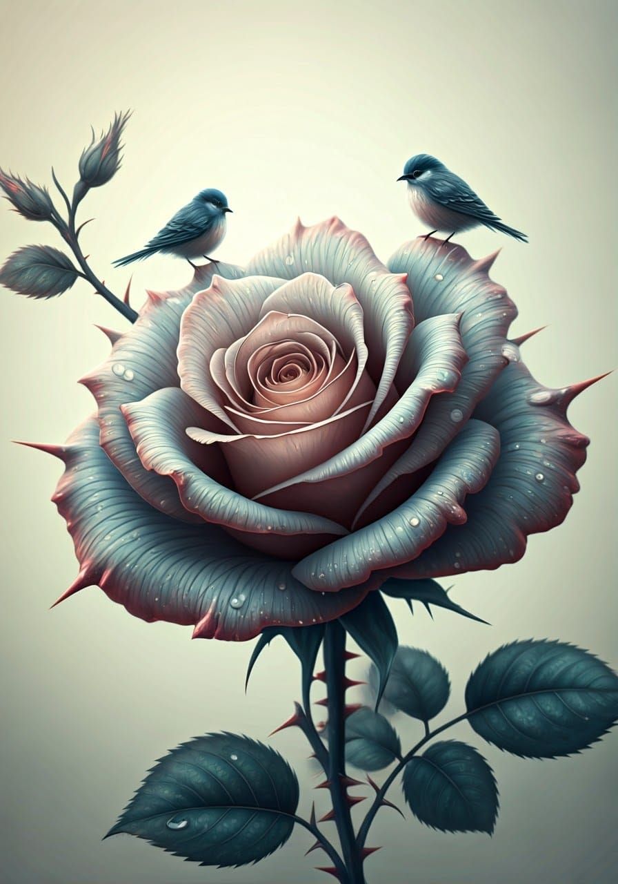 Delicate Spiky Rose in Watercolor with Realistic B... - AI Art