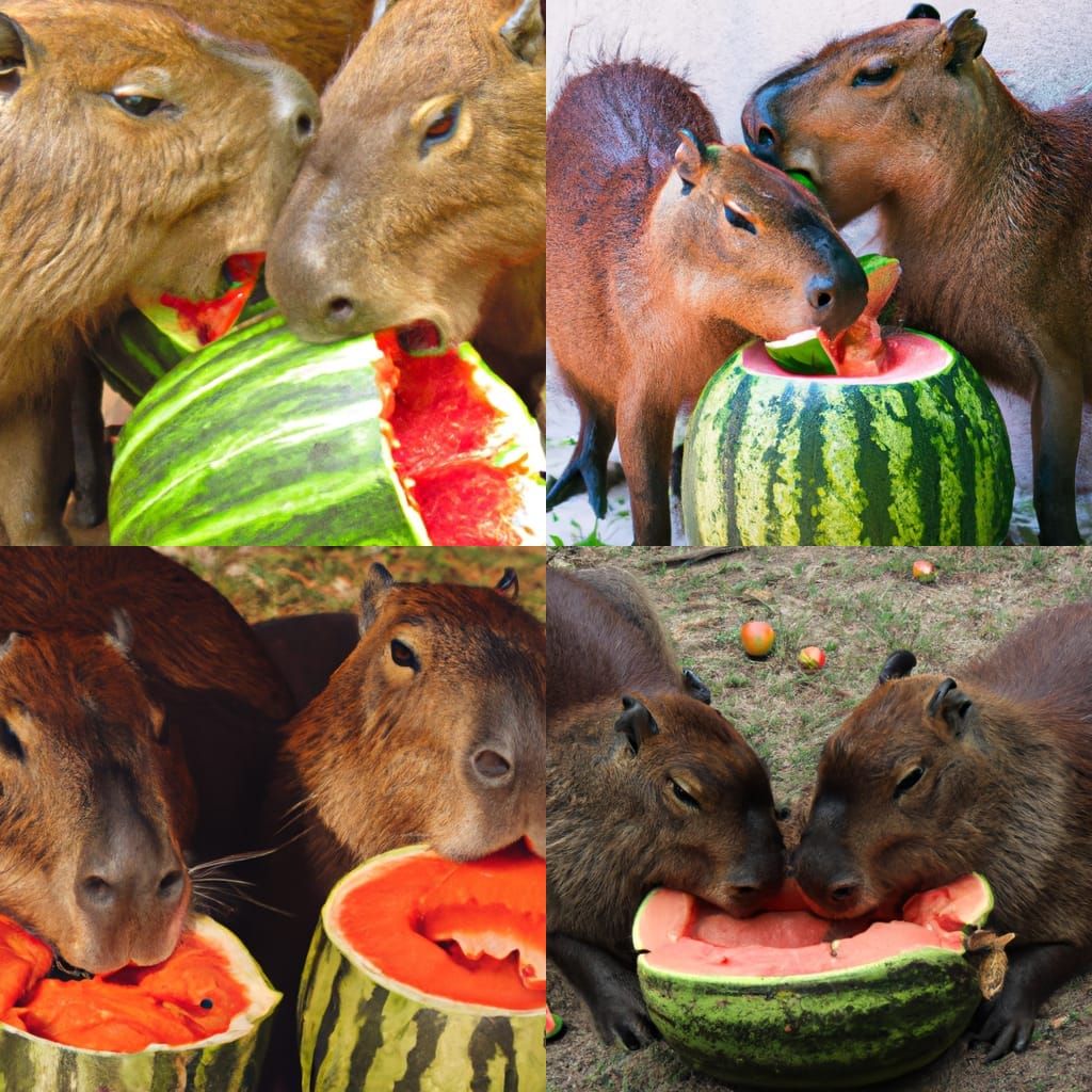2 Majestic Capybaras eating a watermelon together - AI Generated ...