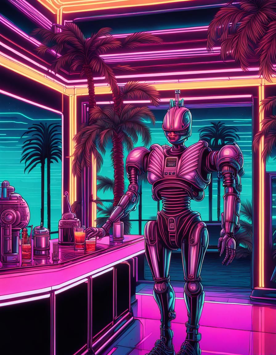 16k resolution, art by Yoko Honda, HR Giger, Neon-lit 80s retro ...