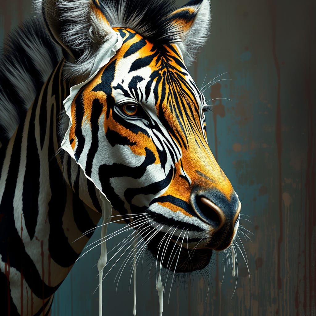 a zebra's stripes are dripping off paint as it's peeling off to reveal ...