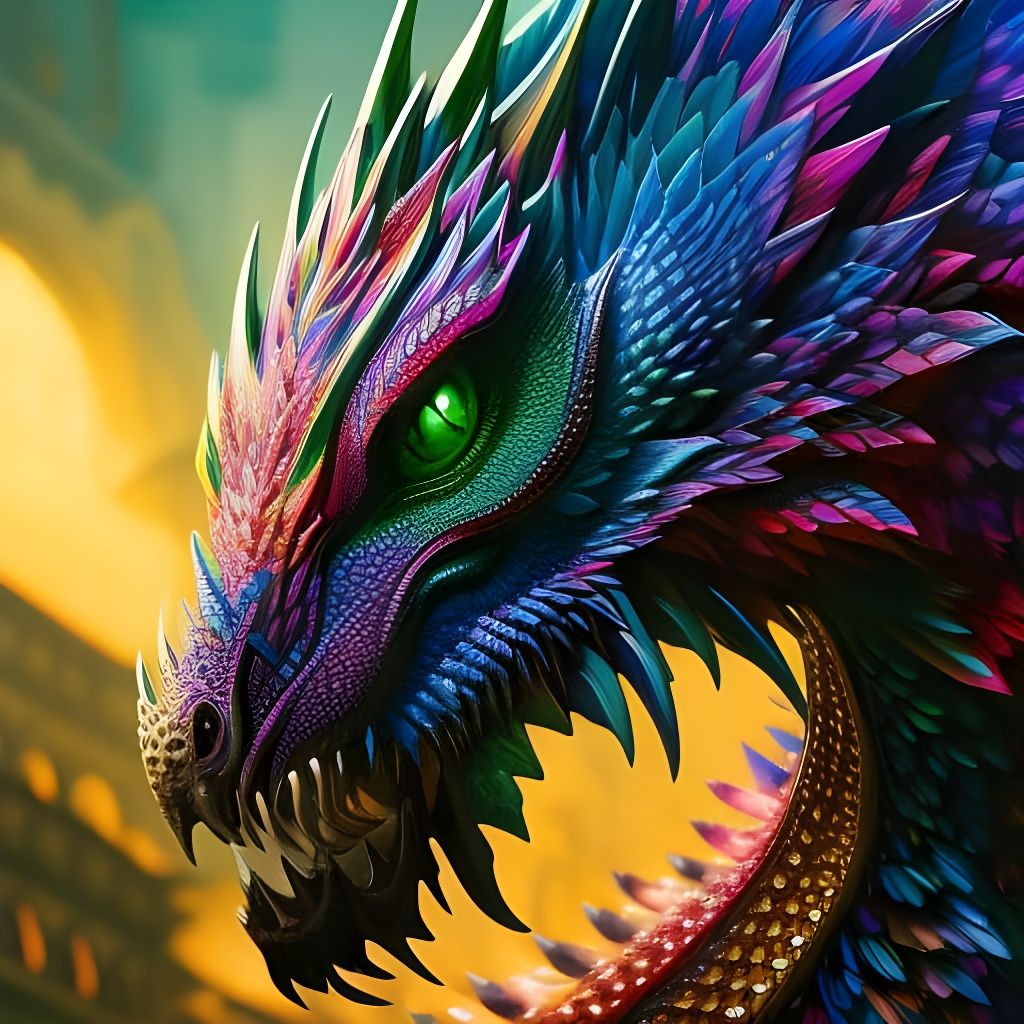 close up multicolor Bright (neon Colorful dragon) (Greg Rutkowski) - AI ...