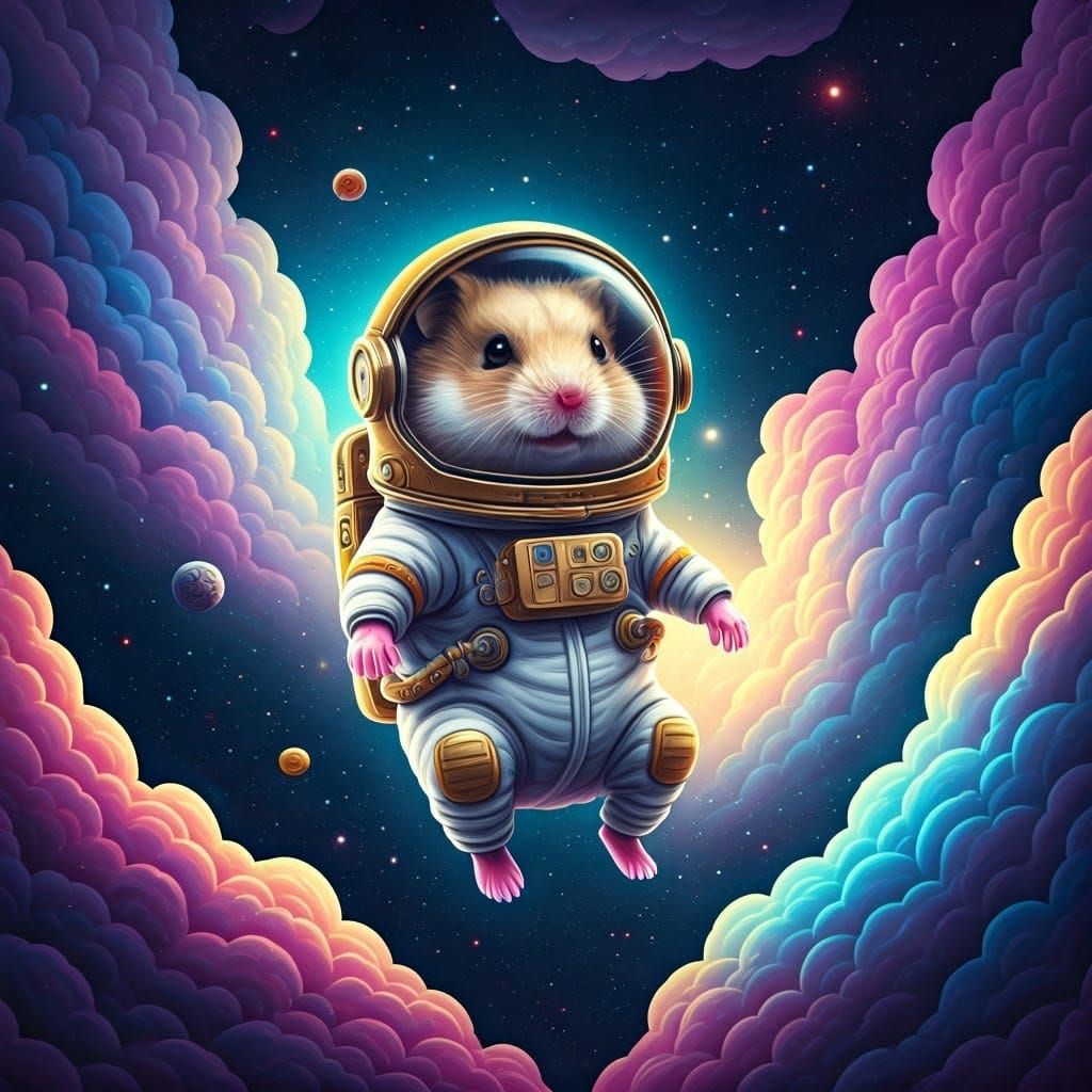 Hamster in Space - Whimsical Hamster Astronaut in Cosmic Dre...