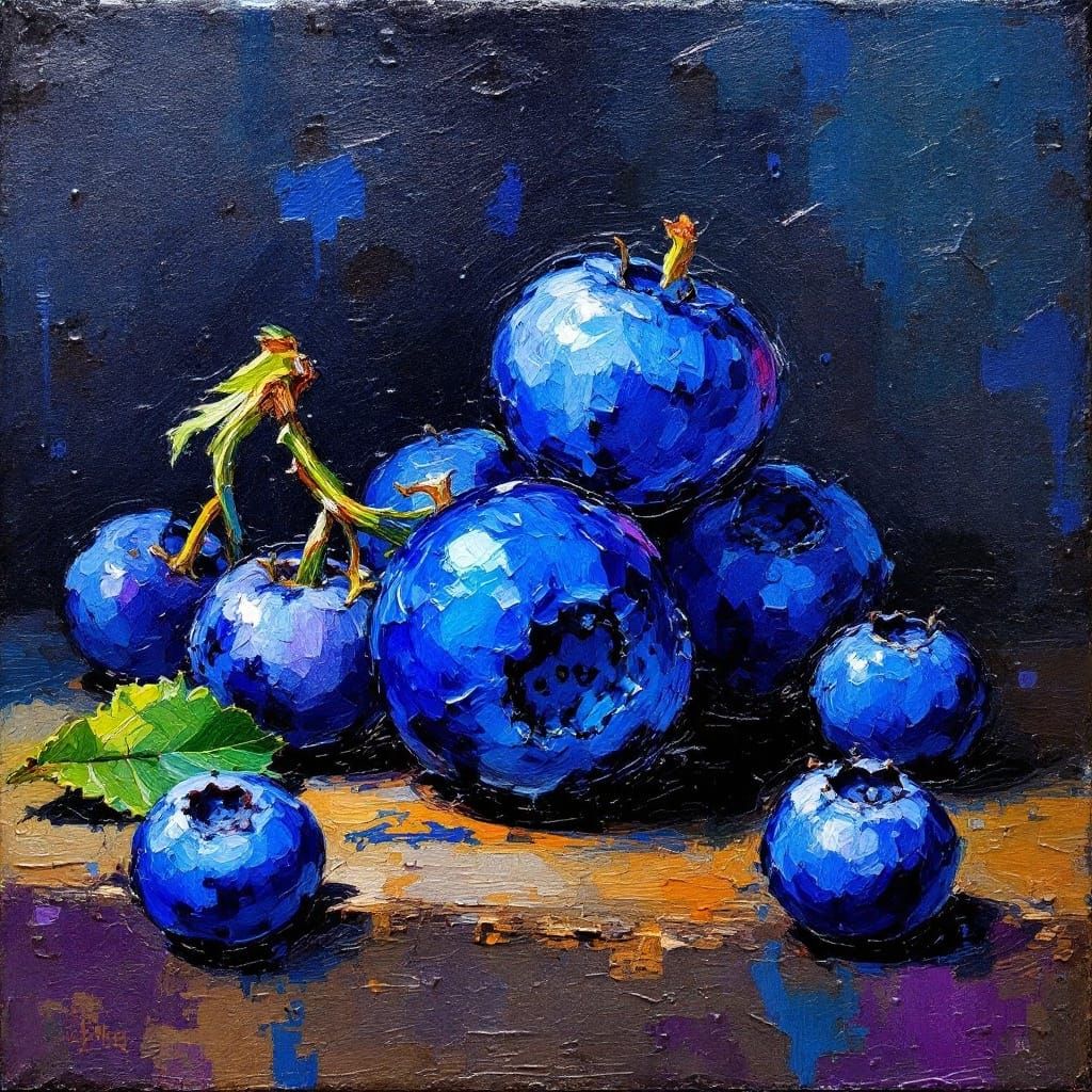 Oil Painting of a Vibrant Blueberry with Expressiv... - AI Art