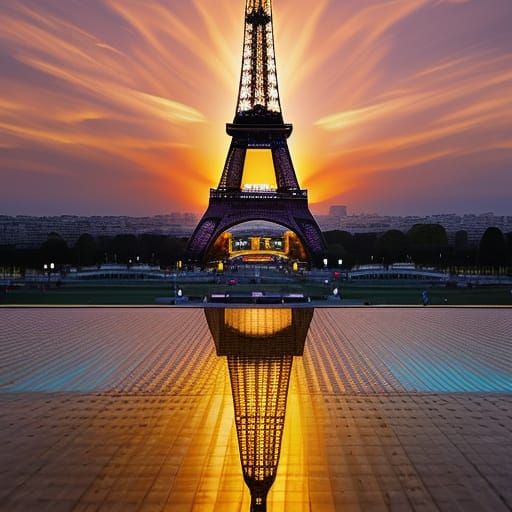 Eiffel Tower at golden hour - AI Generated Artwork - NightCafe Creator
