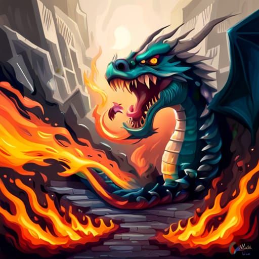 An angry black dragon with fire in his mouth in a war. - AI Generated ...