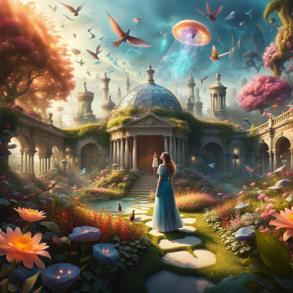 Surreal Fantasy World of Vibrant Flowers and Celes... - AI Art