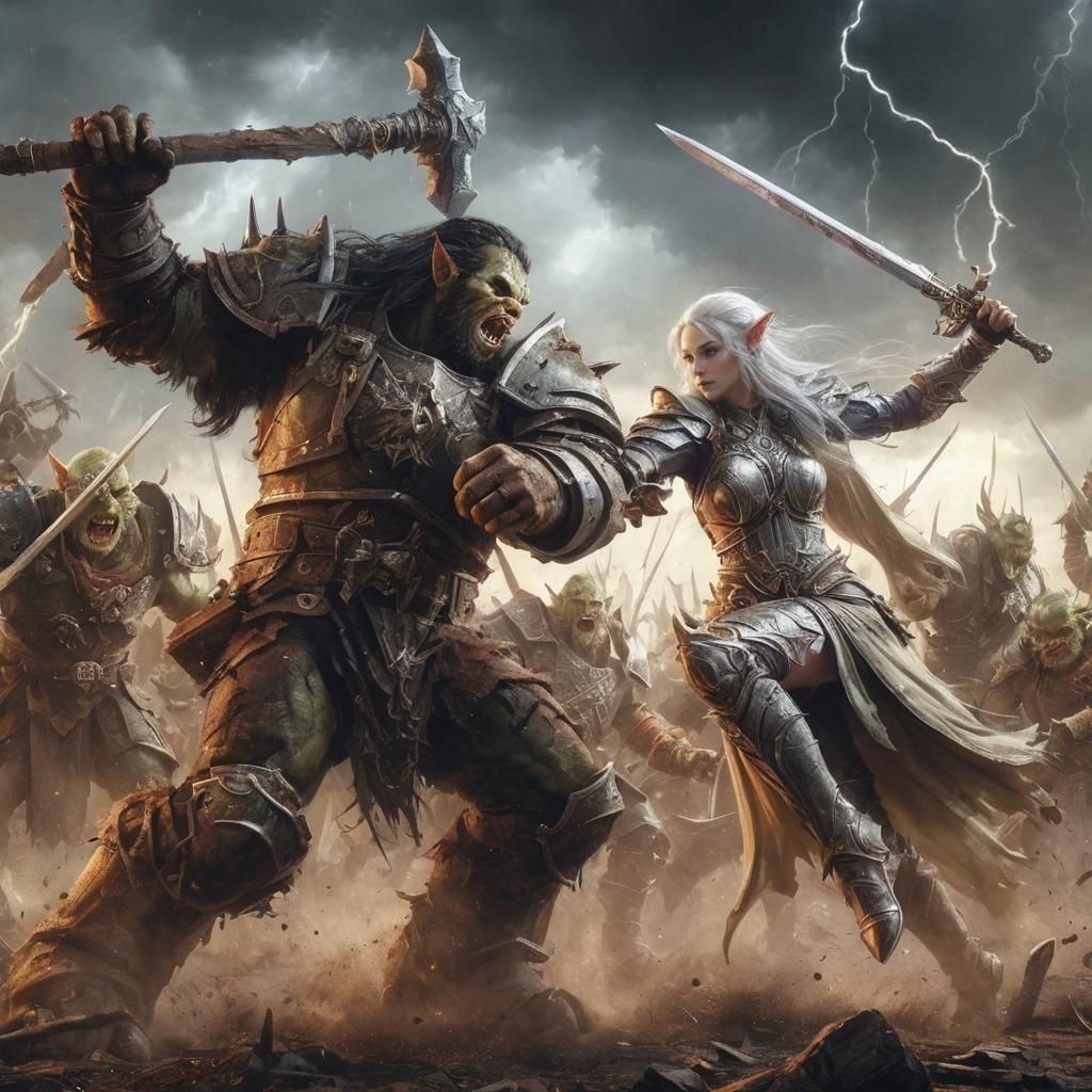 Orc and Elf battle - AI Generated Artwork - NightCafe Creator