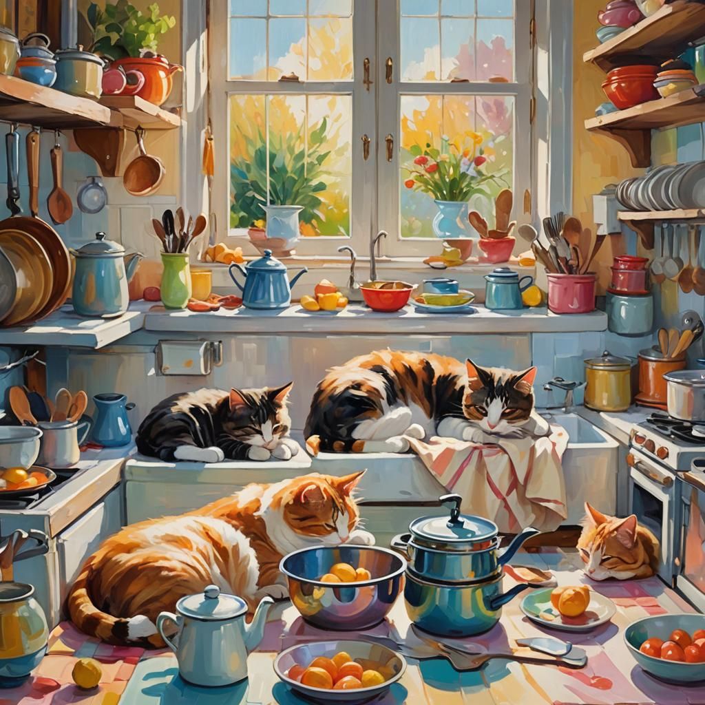 Kitchen cats - AI Generated Artwork - NightCafe Creator