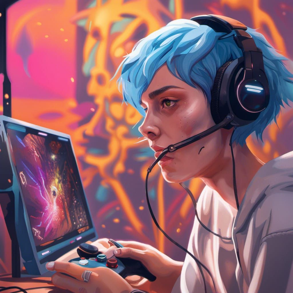 nonbinary person playing video games - AI Generated Artwork - NightCafe Creator