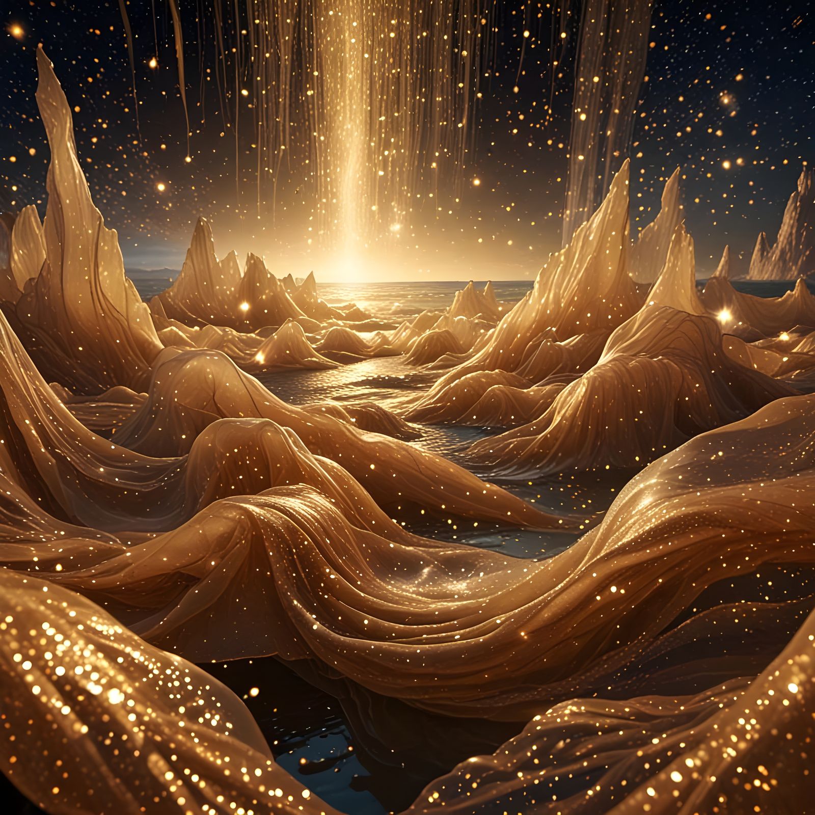 Golden - Celestial Lagoon with Ethereal Starfall