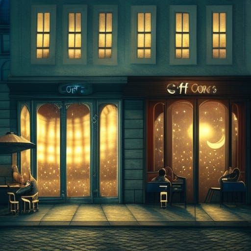 Coffee Shop at night - AI Generated Artwork - NightCafe Creator