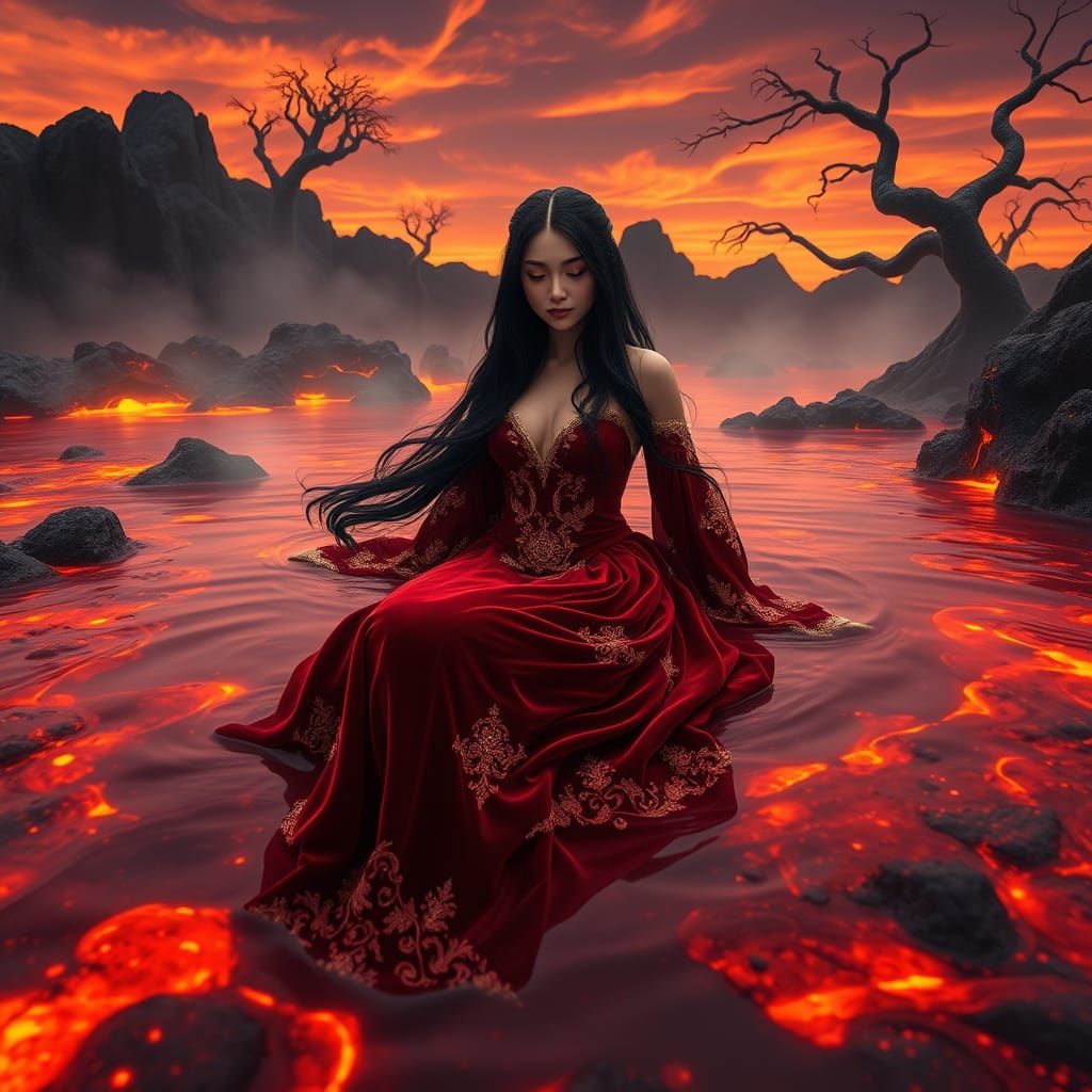 Fiery princess - Majestic Red Princess Defies Lava in Unreal...