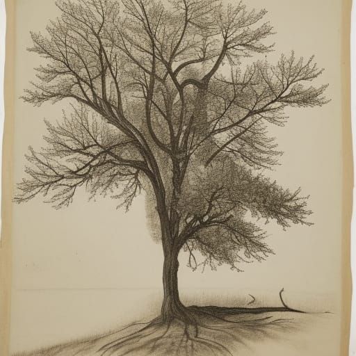 a tree half-covered in autumn leaves and half in spring blossoms, a ...