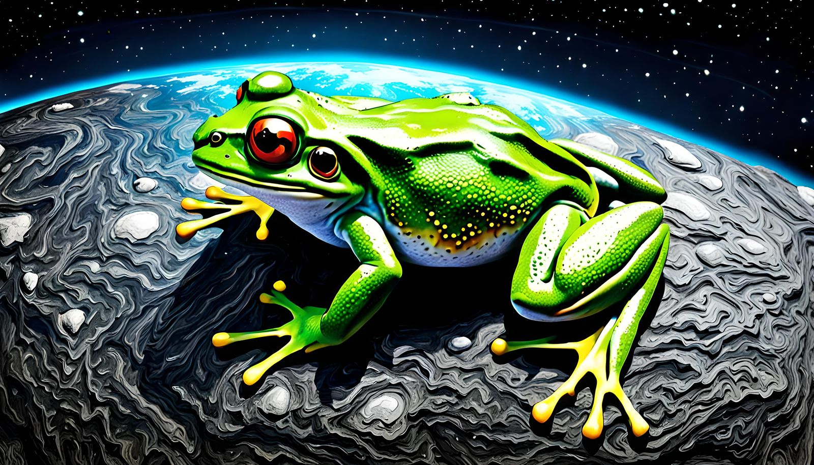 a frog on a stone in space - AI Generated Artwork - NightCafe Creator