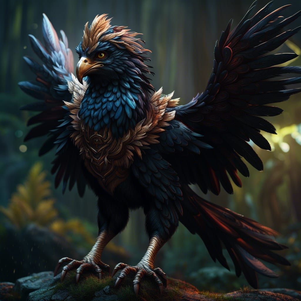 black feathered magical bird - AI Generated Artwork - NightCafe Creator