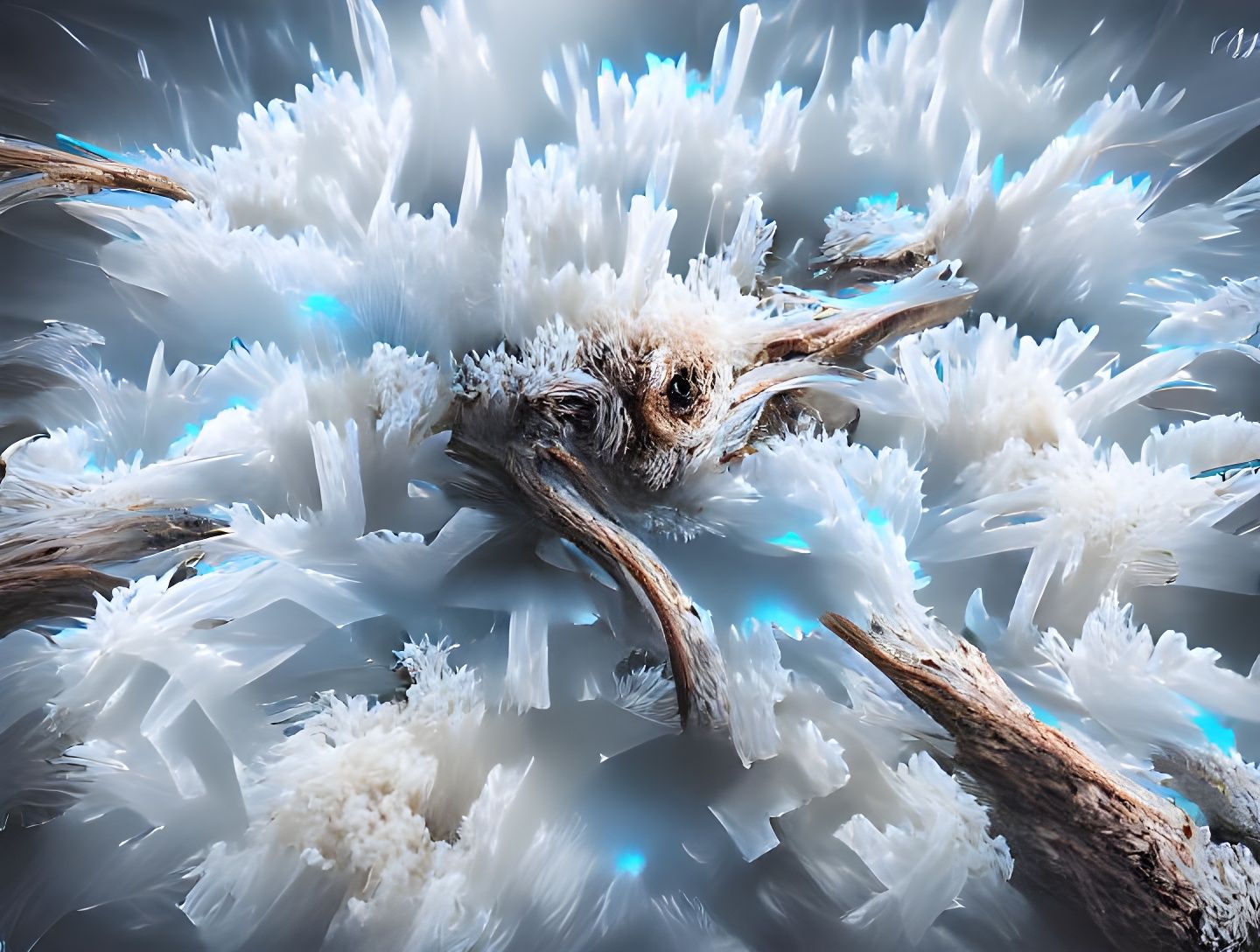 Fluffy Hoarfrost Eldritch Mycelium Alien Snowy Ice Crystal Landscape ...
