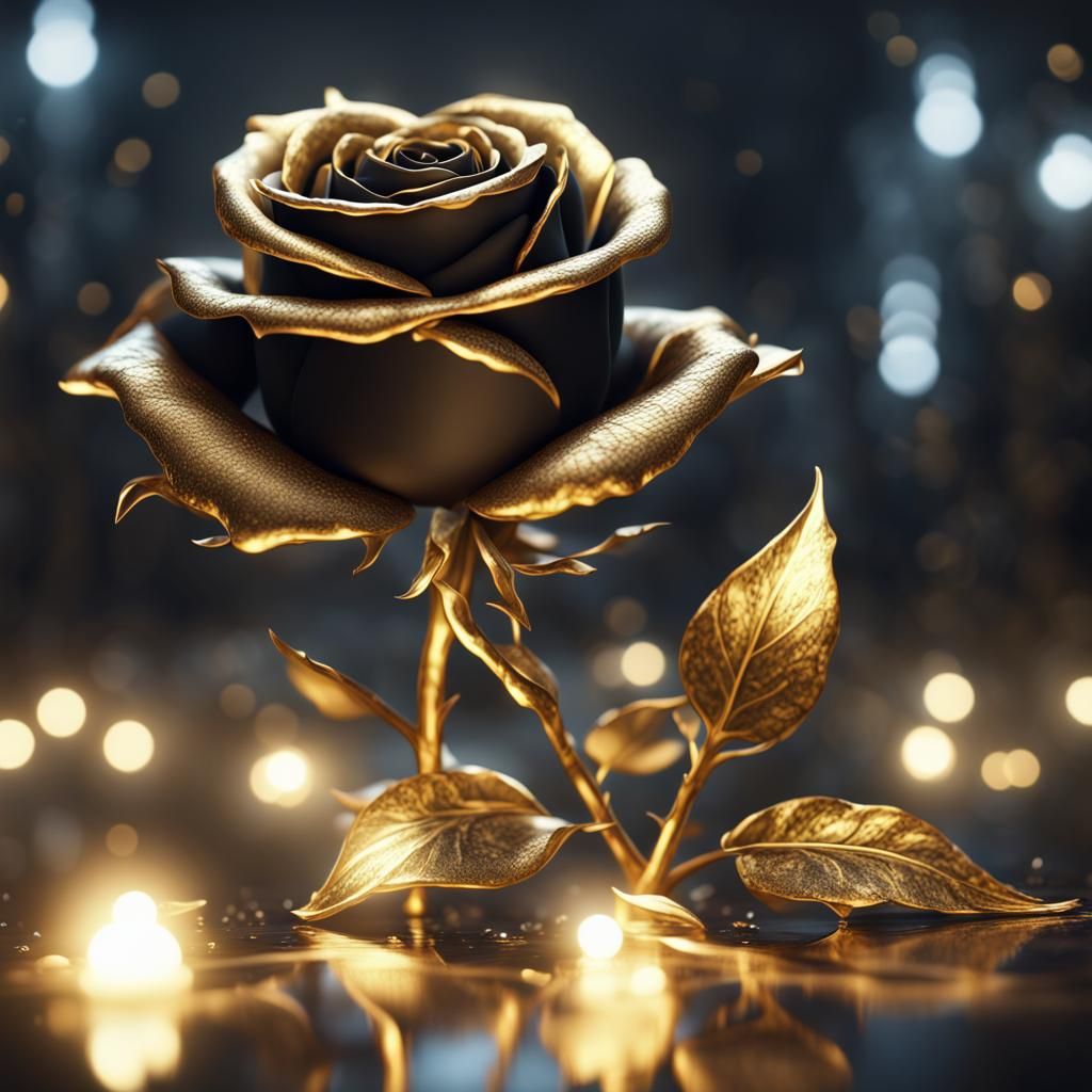 Beautiful Gold and Black Rose with lights - AI Generated Artwork ...