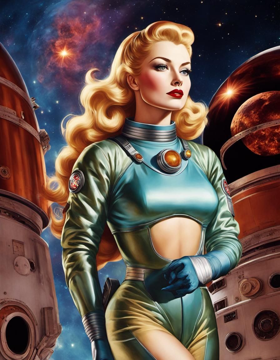 space girl in the style of 1950's retro science fiction - AI Generated ...