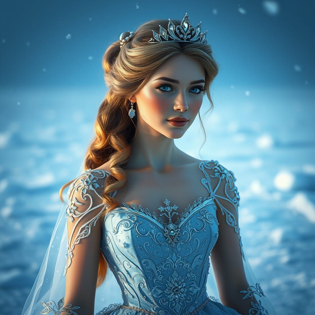 Princess - Ethereal Princess in Frozen Hyper-Realistic Lands...